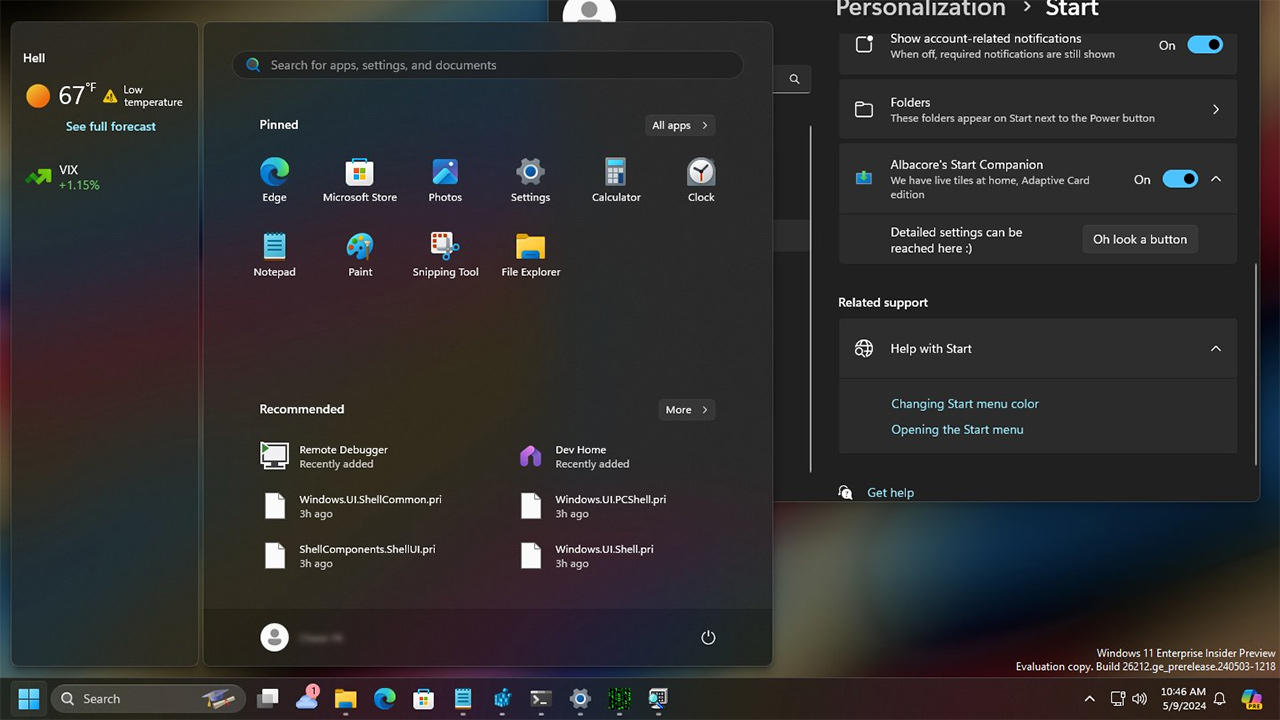 Windows 11: Nuevo Menu Start con sección de widgets